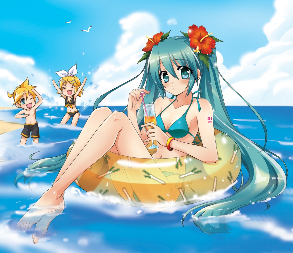 sugaro vocaloid hatsune miku kagamine len kagamine rin bikini chibi ...